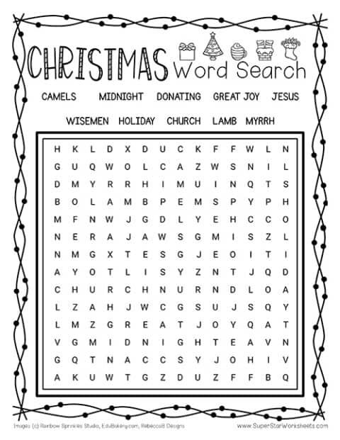 Christmas Word Search - Superstar Worksheets