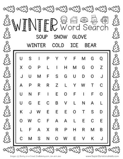 Winter Word Search - Superstar Worksheets