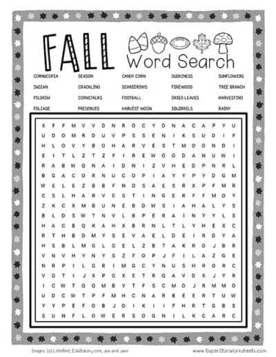 Fall Word Search - Superstar Worksheets