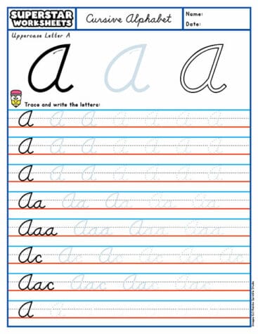 Cursive A - Superstar Worksheets