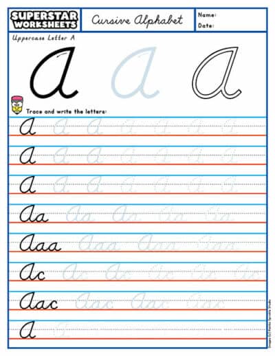 Cursive A - Superstar Worksheets