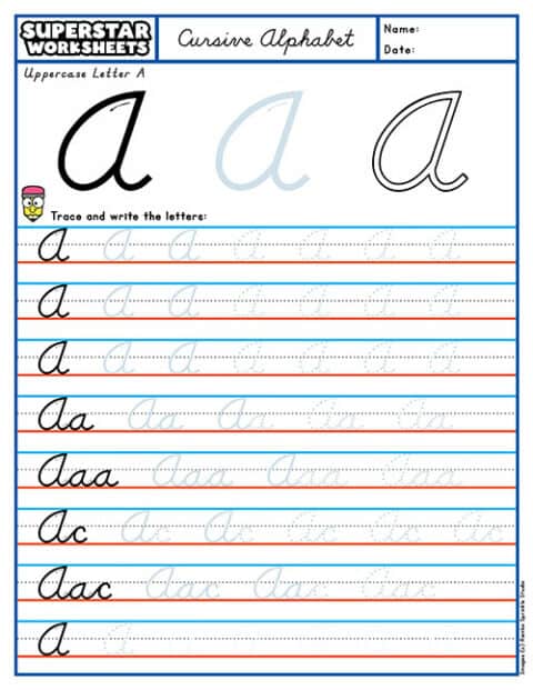 Cursive A - Superstar Worksheets