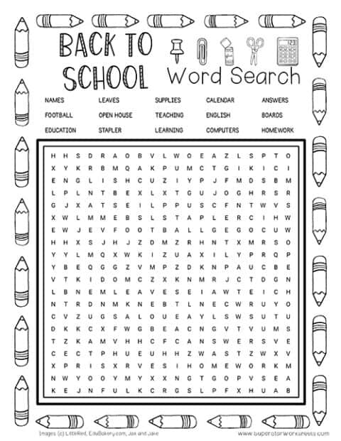 Back to School Word Search - Superstar Worksheets