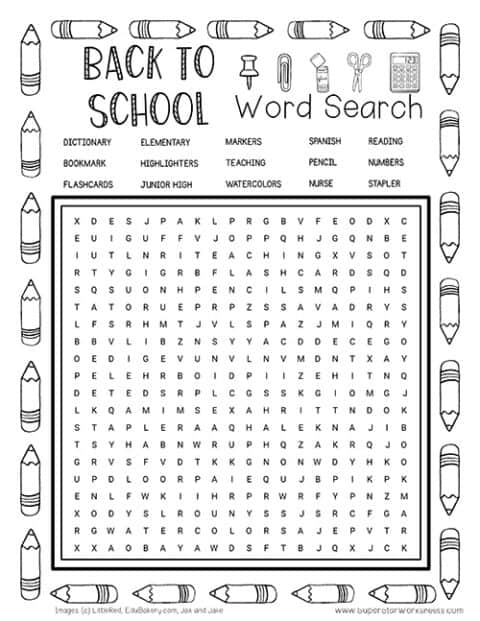 Back to School Word Search - Superstar Worksheets