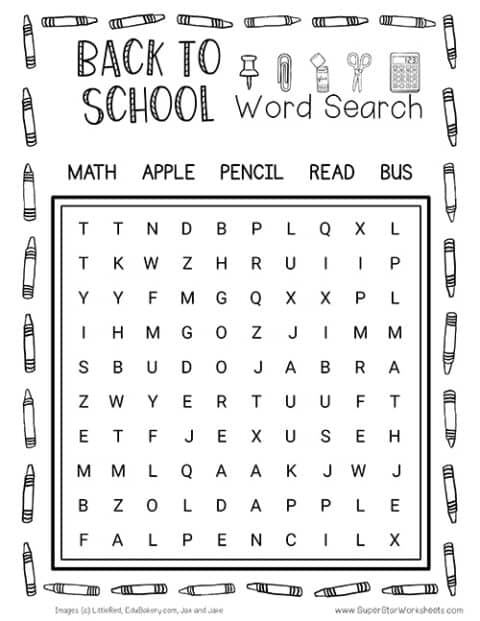 Back to School Word Search - Superstar Worksheets
