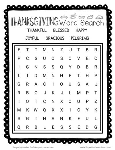 Thanksgiving Word Search - Superstar Worksheets