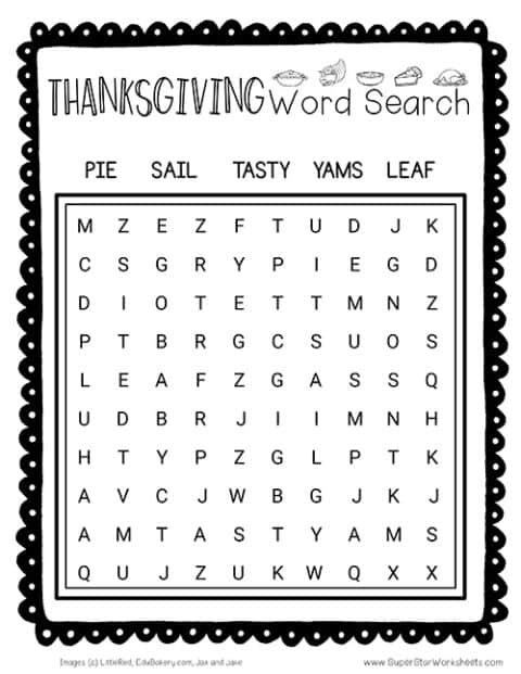 Thanksgiving Word Search - Superstar Worksheets