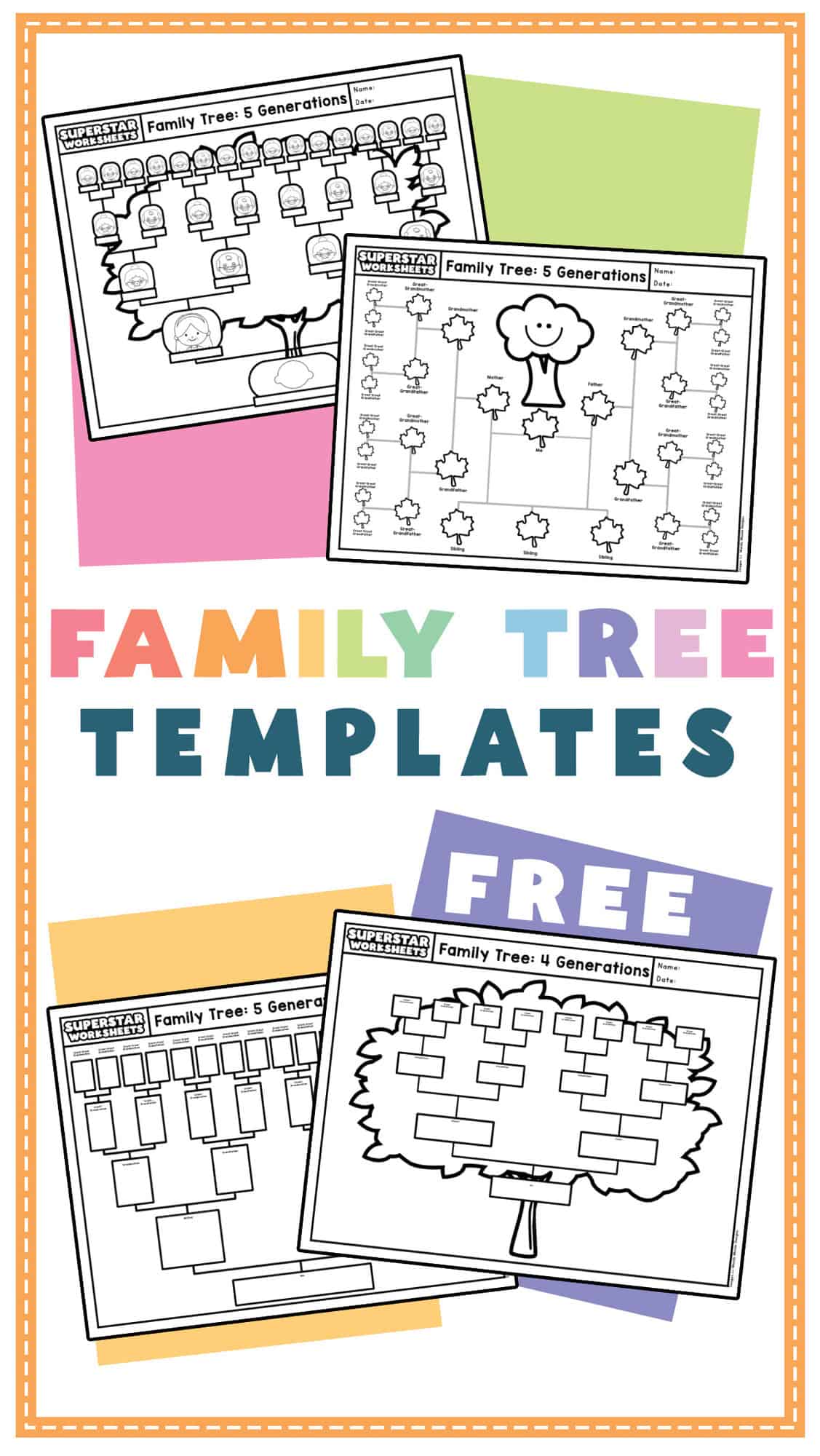 Family Tree Template (Free Printables) - Superstar Worksheets