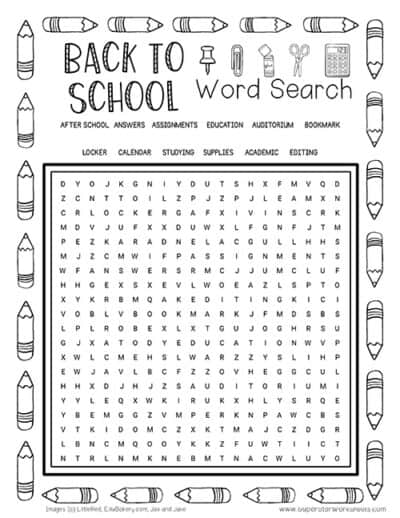 Back to School Word Search - Superstar Worksheets