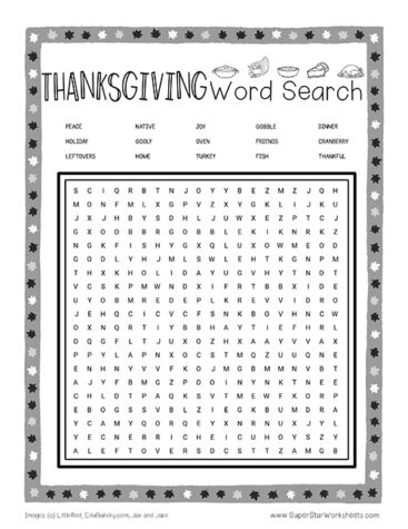 Thanksgiving Word Search - Superstar Worksheets