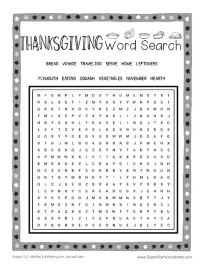Thanksgiving Word Search - Superstar Worksheets