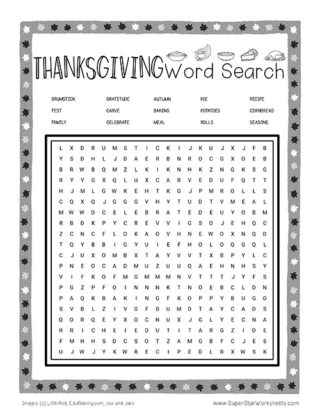 Thanksgiving Word Search - Superstar Worksheets