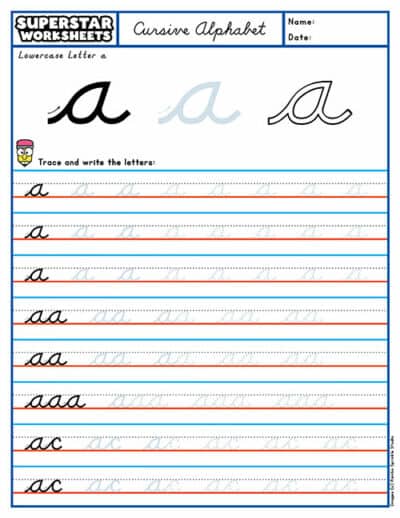 Cursive A - Superstar Worksheets