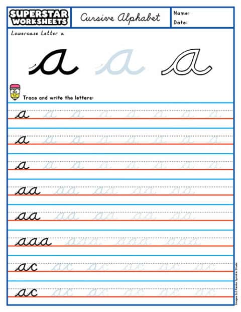 Cursive A - Superstar Worksheets