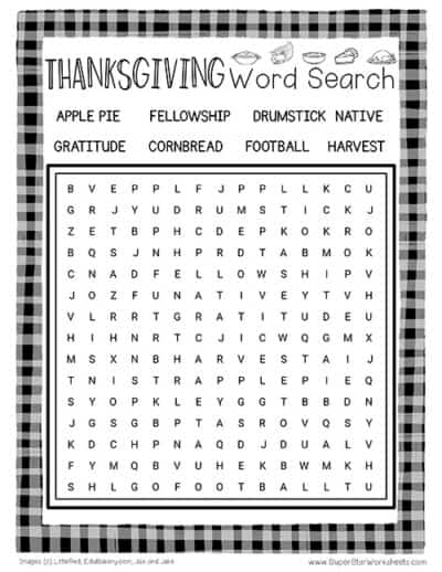 Thanksgiving Word Search - Superstar Worksheets