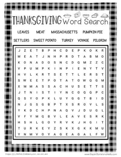 Thanksgiving Word Search - Superstar Worksheets