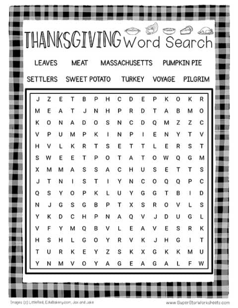 Thanksgiving Word Search - Superstar Worksheets