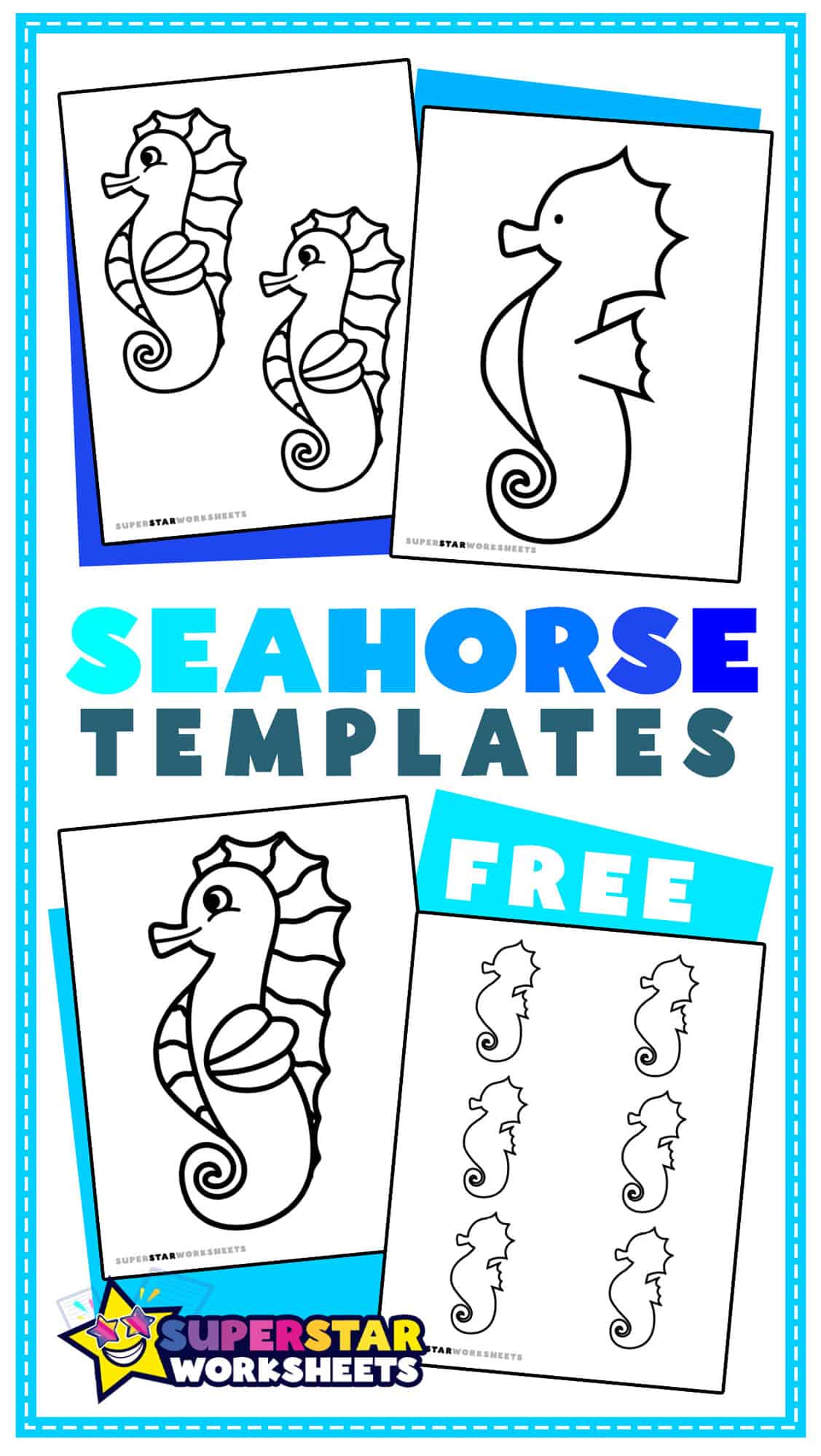 Seahorse Template (Free Printables) - Superstar Worksheets
