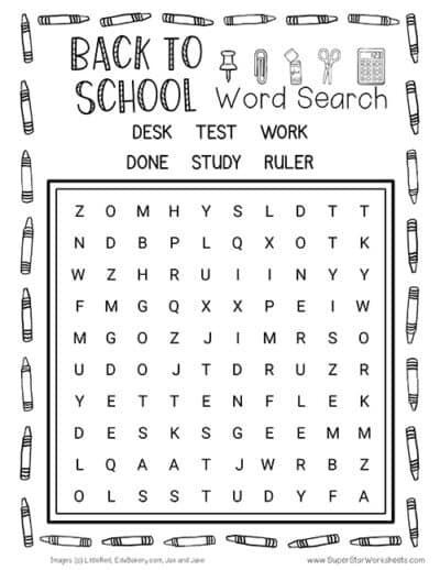 Back to School Word Search - Superstar Worksheets