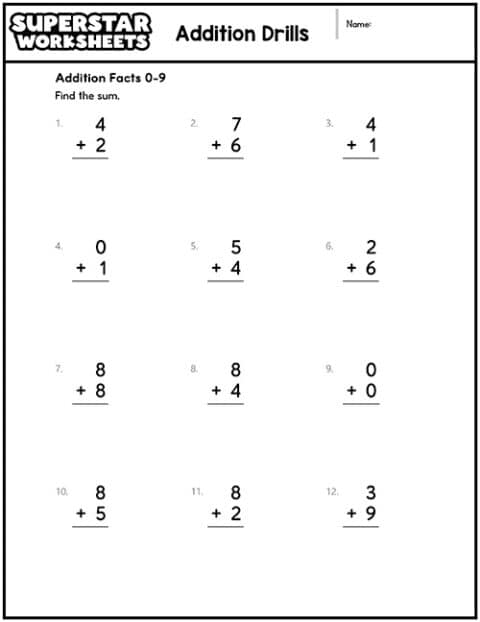 Addition Drills - Superstar Worksheets