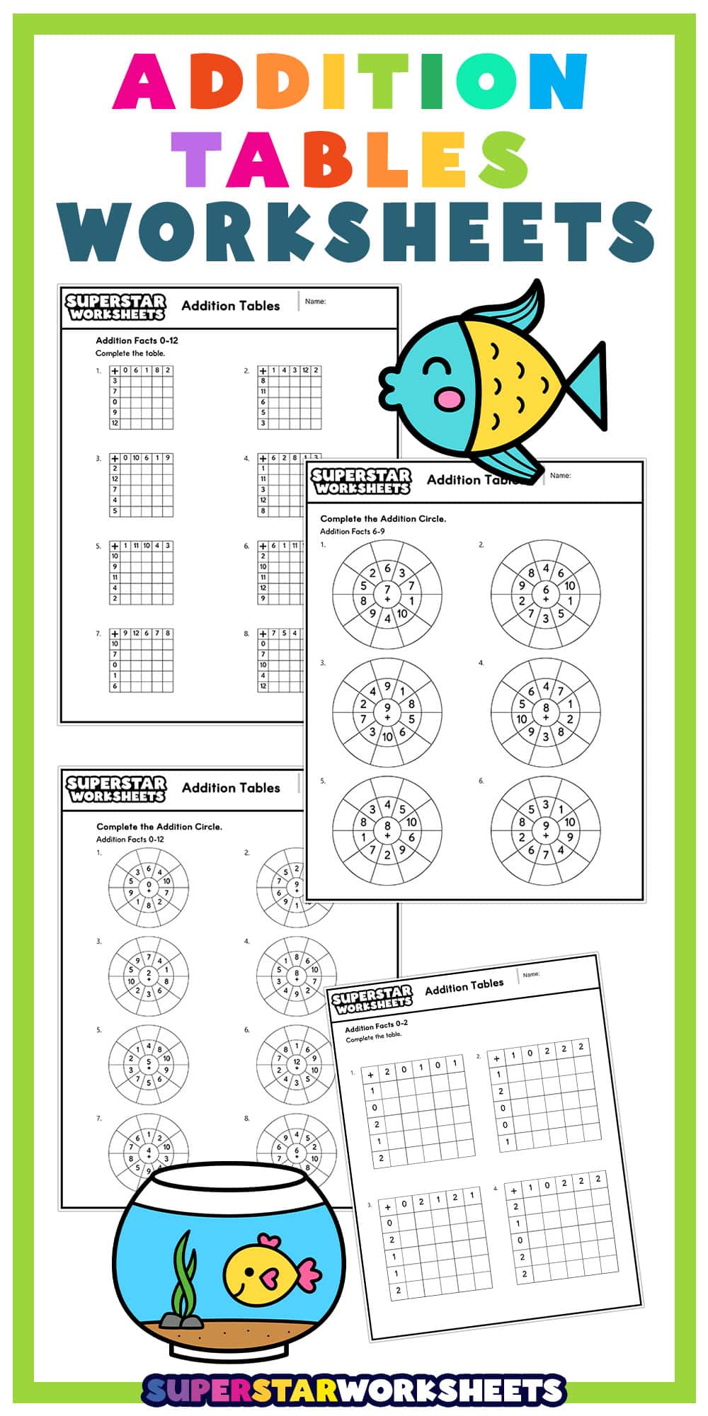 Addition Table Worksheets - Superstar Worksheets