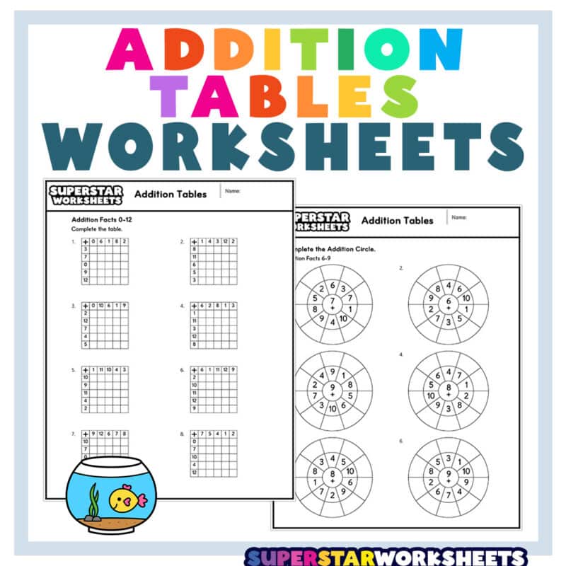Addition Table Worksheets - Superstar Worksheets