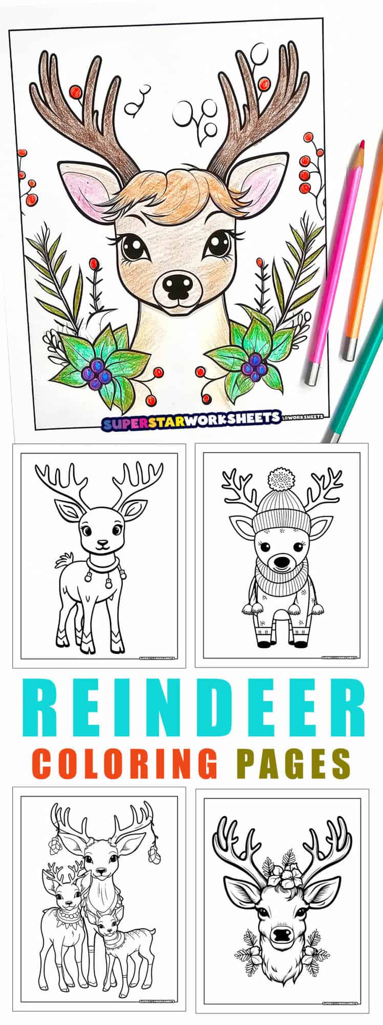 Reindeer Coloring Pages (Free Printables) - Superstar Worksheets