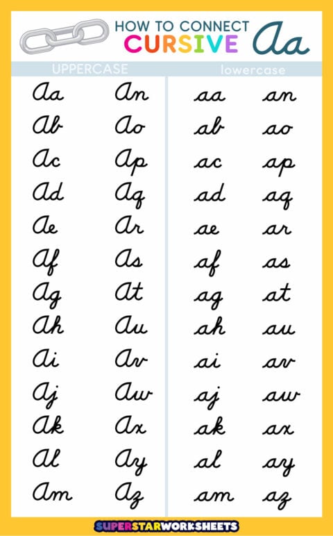 Cursive A - Superstar Worksheets