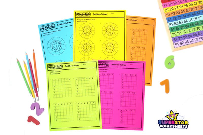 Addition Table Worksheets - Superstar Worksheets