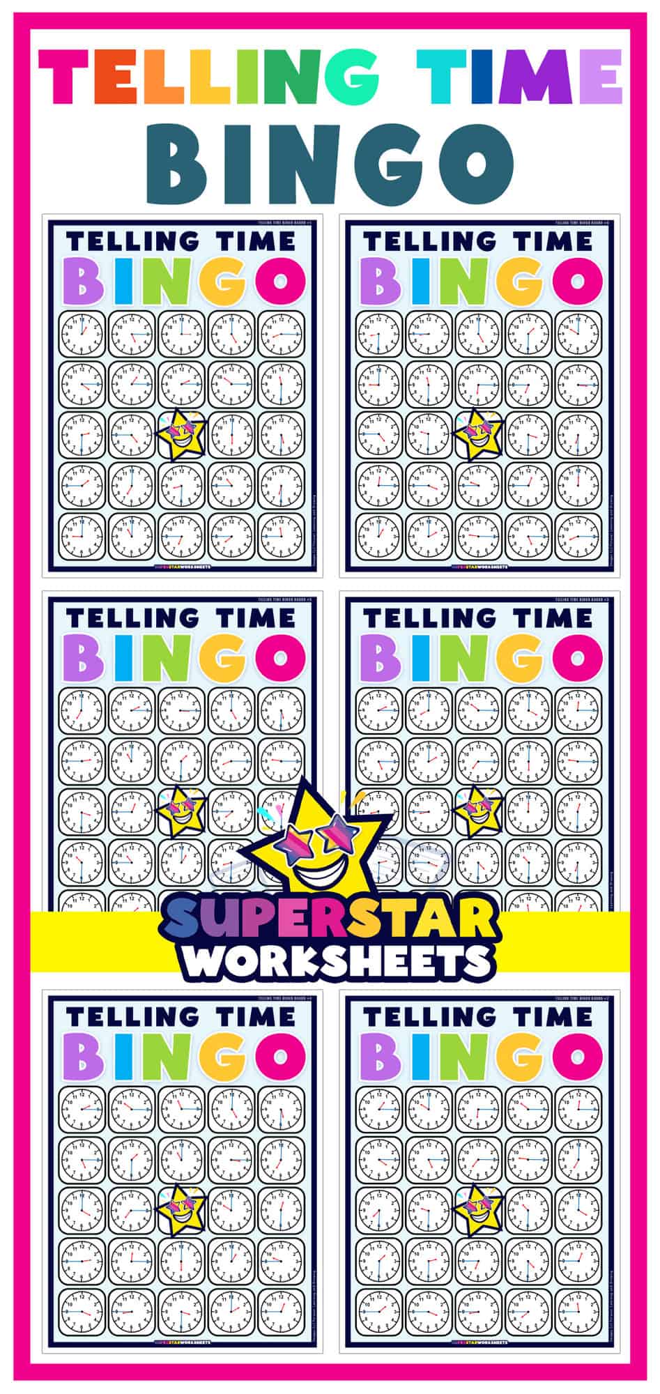 Telling Time Bingo - Superstar Worksheets