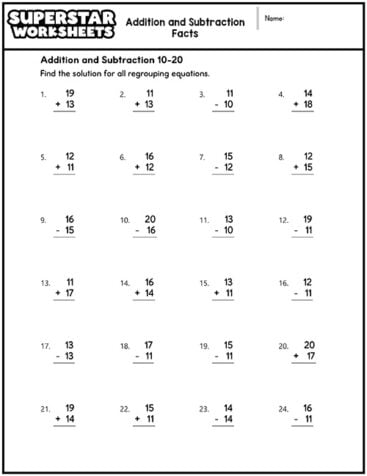 Addition and Subtraction Worksheets - Superstar Worksheets