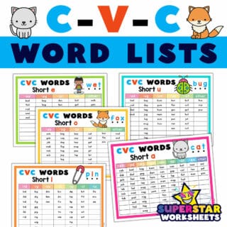 CVC Word List - Superstar Worksheets