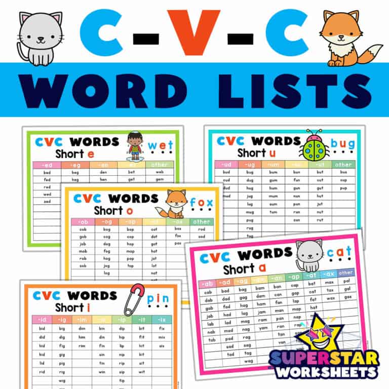 CVC Word List - Superstar Worksheets