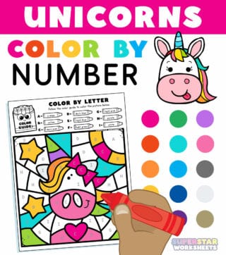 Unicorn Color By Number - Superstar Worksheets