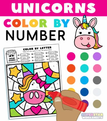 Unicorn Color By Number - Superstar Worksheets
