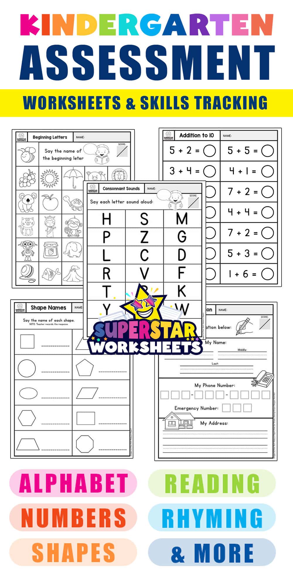 Kindergarten Assessment Worksheets - Superstar Worksheets