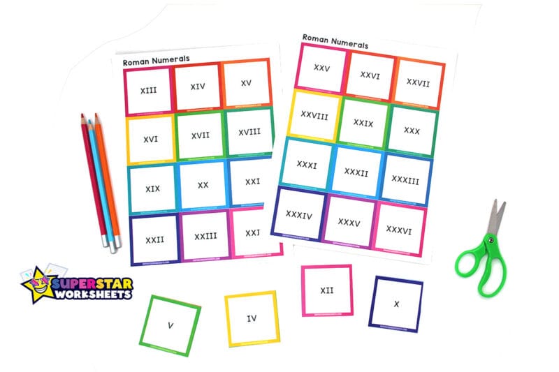 Roman Numerals Flashcards - Superstar Worksheets