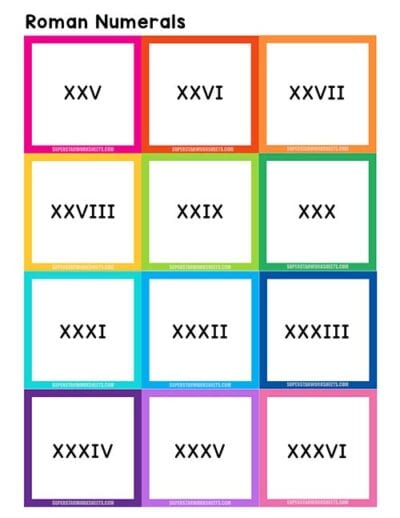 Roman Numerals Flashcards - Superstar Worksheets