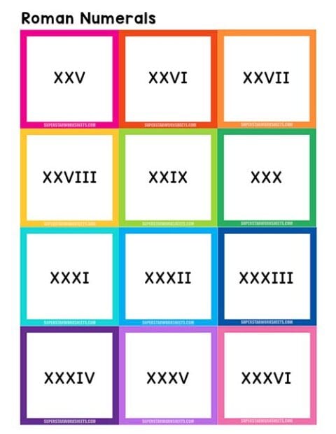 Roman Numerals Flashcards - Superstar Worksheets