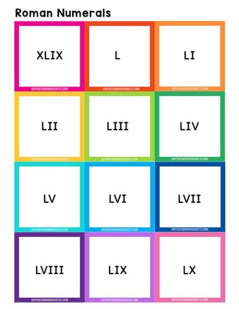 Roman Numerals Flashcards - Superstar Worksheets