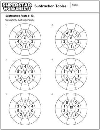 Subtraction Table Worksheets - Superstar Worksheets