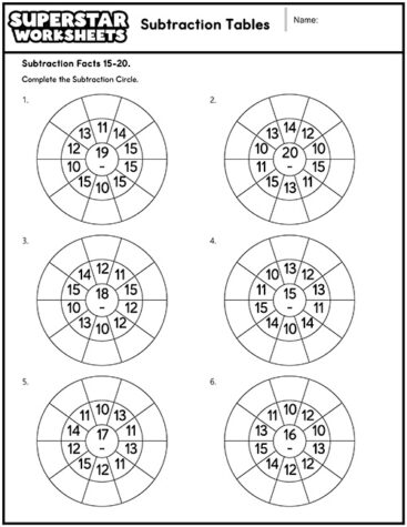 Subtraction Table Worksheets - Superstar Worksheets