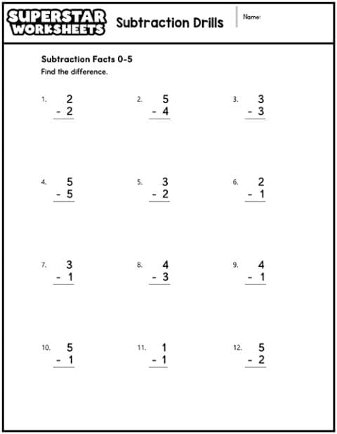 Subtraction Drills - Superstar Worksheets
