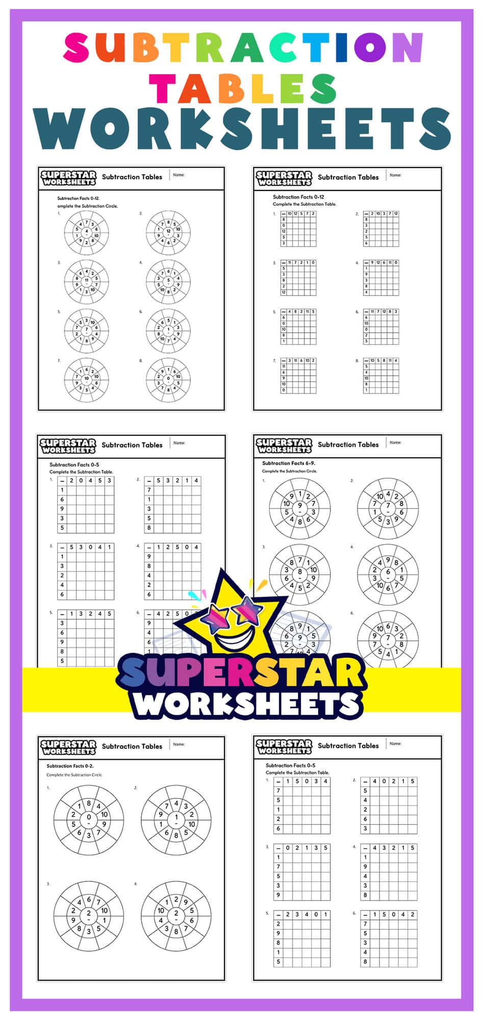 Subtraction Table Worksheets - Superstar Worksheets