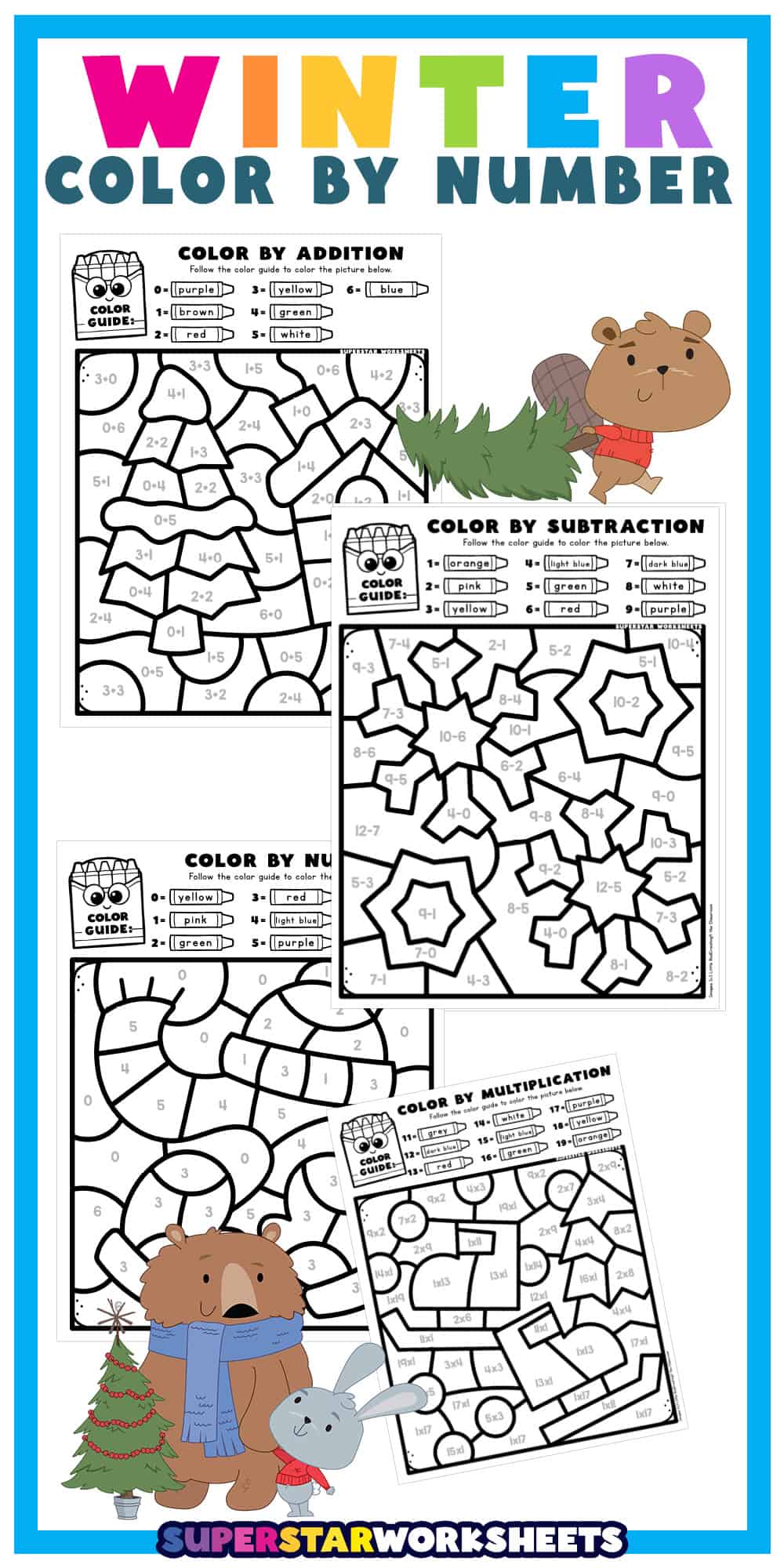 Winter Color by Number - Superstar Worksheets