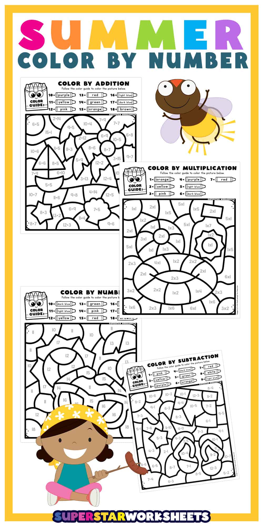Summer Color by Number - Superstar Worksheets