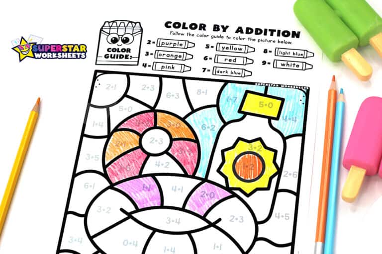 Summer Color by Number - Superstar Worksheets