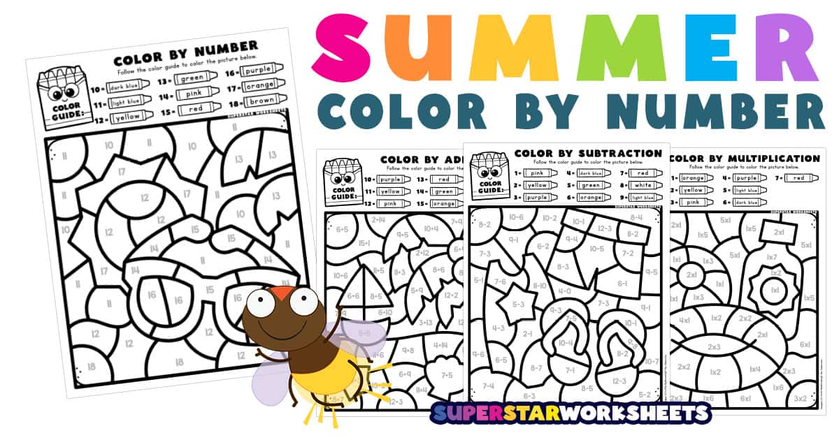 Summer Color by Number - Superstar Worksheets