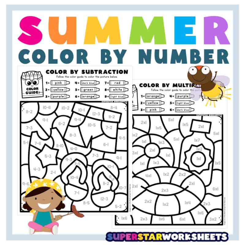 Summer Color by Number - Superstar Worksheets