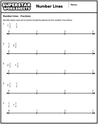 Fractions on a Number Line - Superstar Worksheets